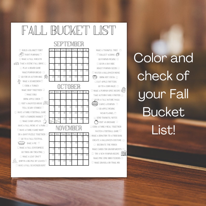 PRINTABLE Fall Bucket List, Fall Countdown Poster, Fall Countdown, Fall Poster, Fall Print, Fall ...