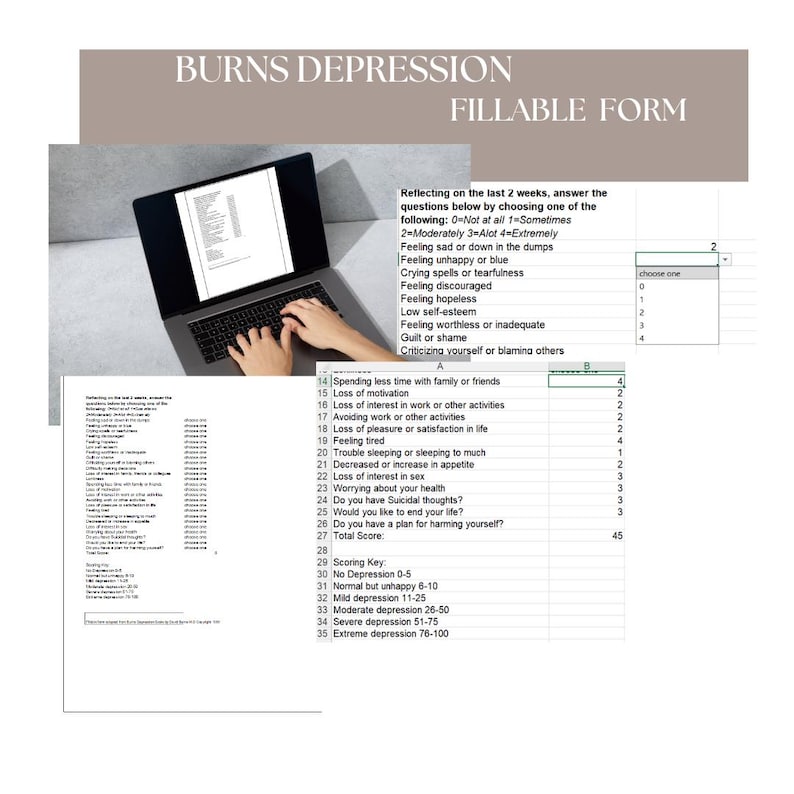 Burns Depression and Anxiety Scale- FILLABLE Form - Etsy