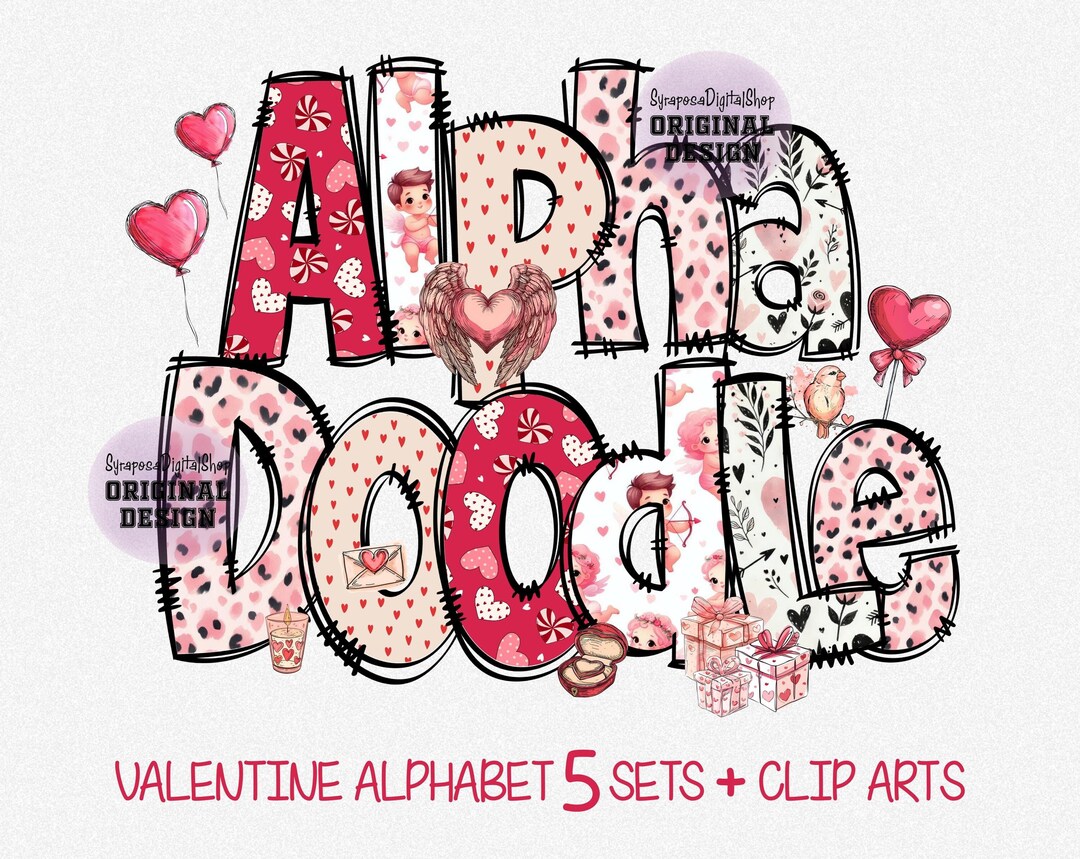 Valentine's Day Alphabet PNG, Valentines Letters, Valentines Doodle ...