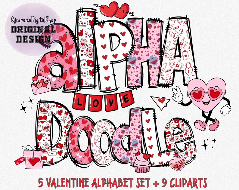 Valentines Day Alphabet PNG, Valentines Doodle, Valentines Letters ...