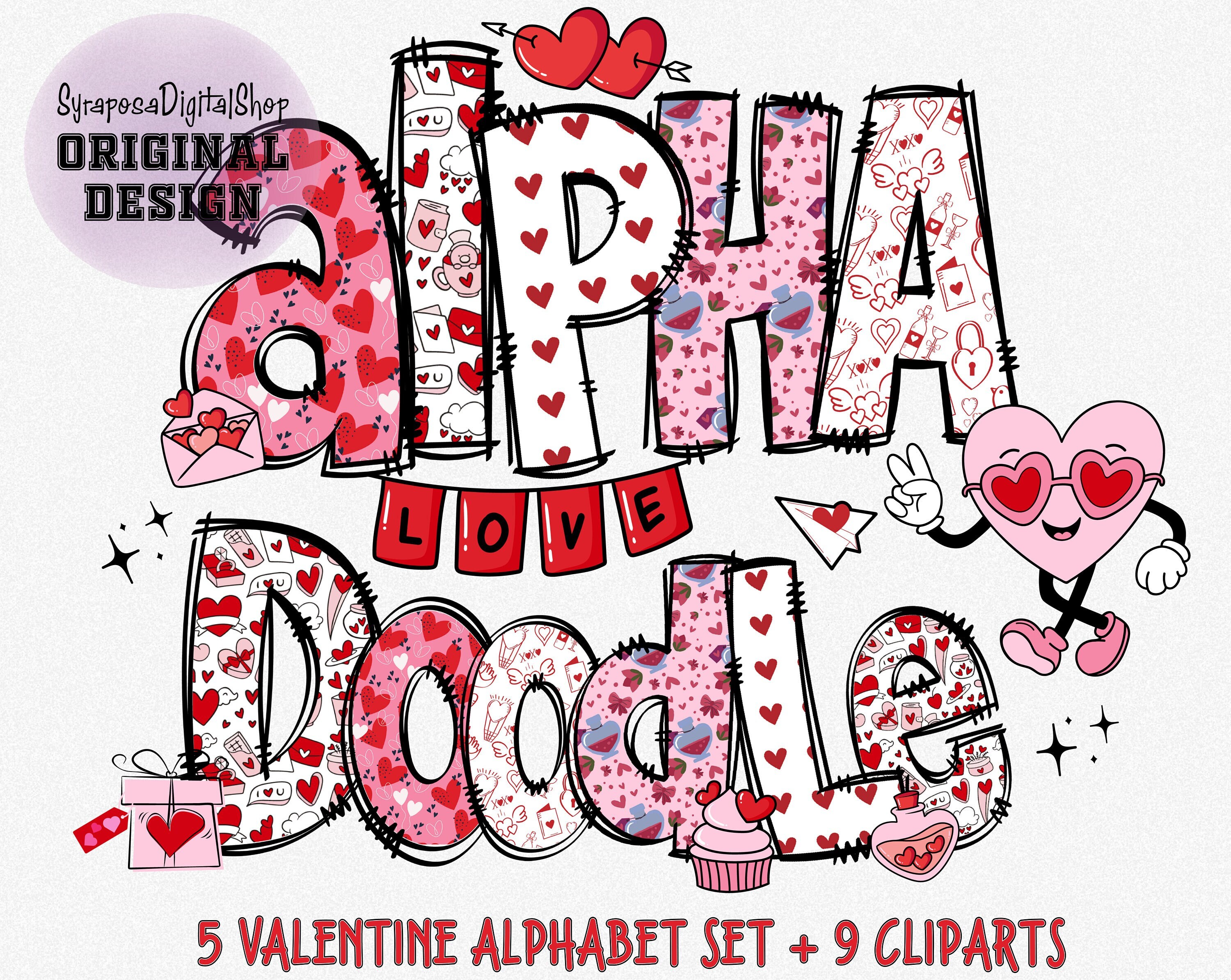 Valentines Day Alphabet PNG, Valentines Doodle, Valentines Letters ...