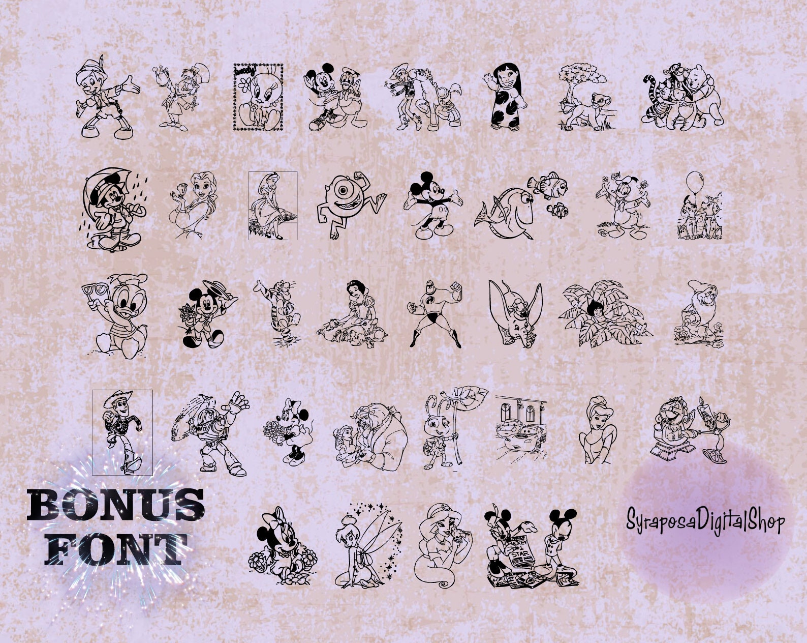 Disneyy Movie Font Bundle TTF, SVG, Cartoon Characters, Mickeyy Svg ...