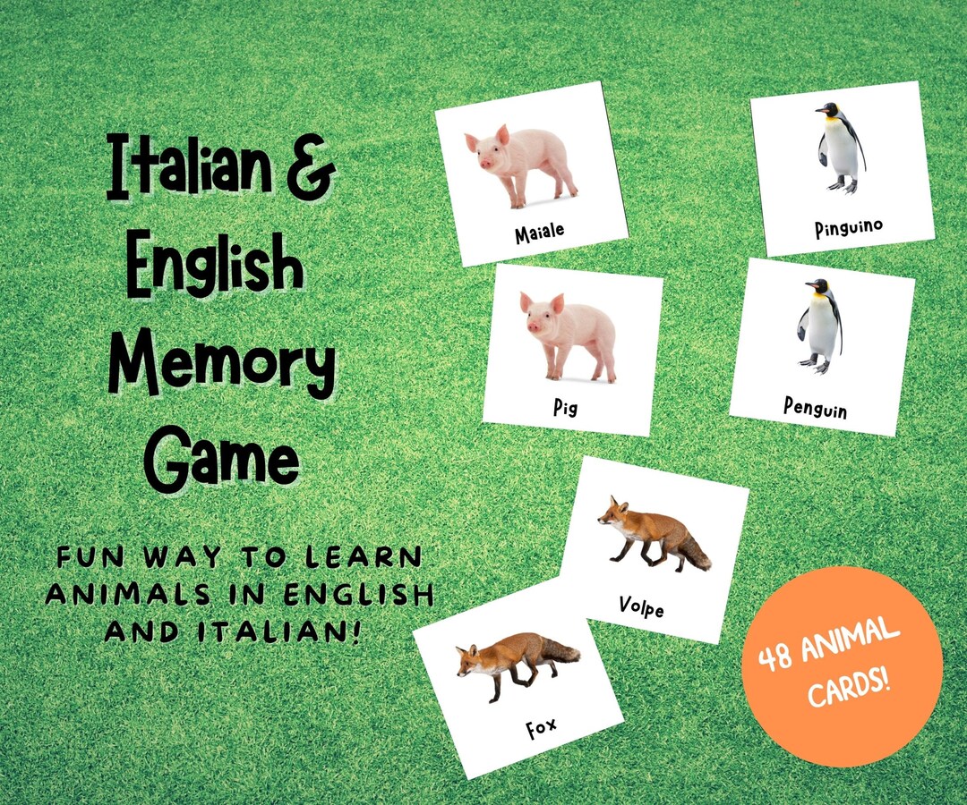 Italian and English Animal Flashcards, Memory Game, Bilingual Activity ...