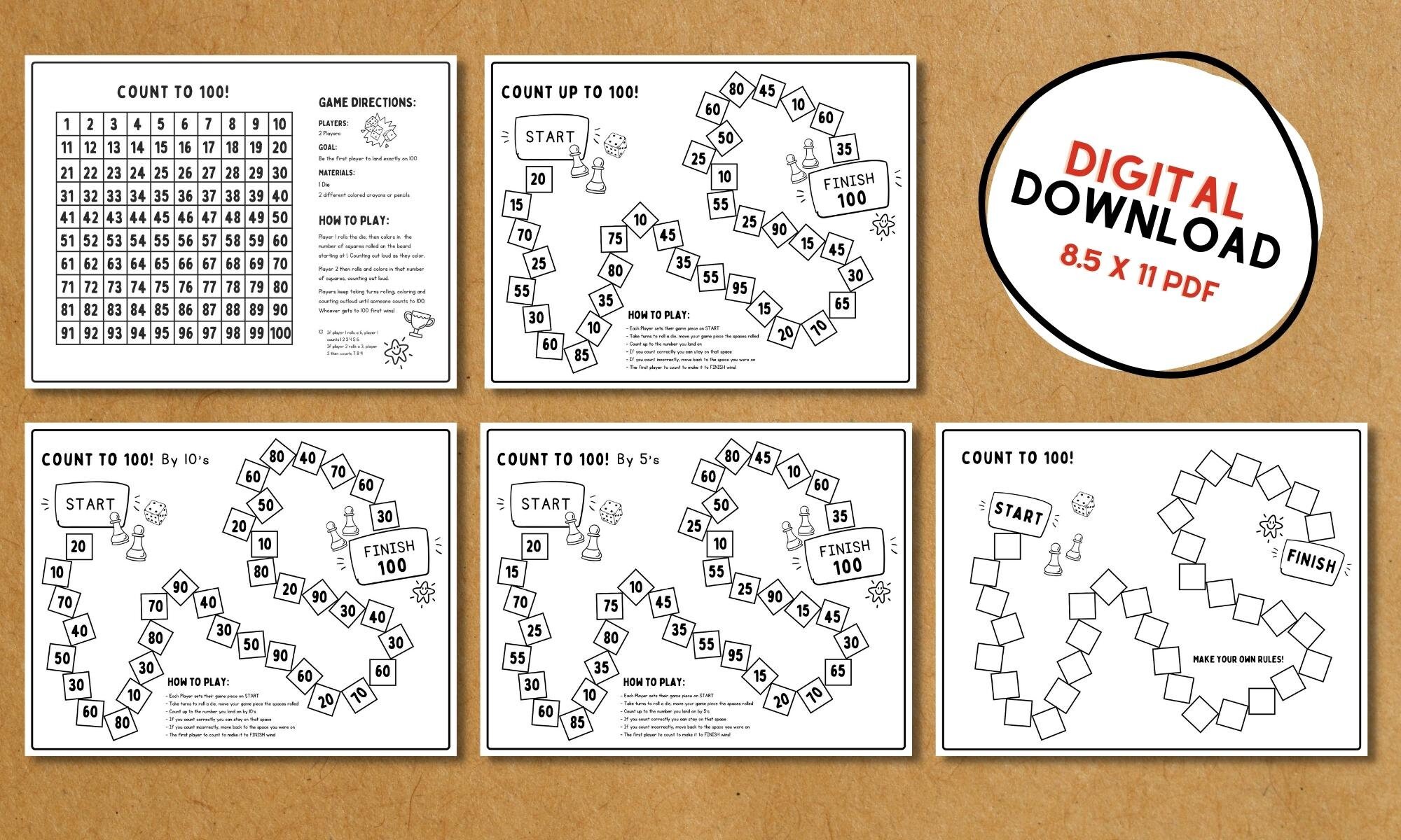 Printable Fun Activity Sheets for Counting to 100 , Count to 100 Game ...