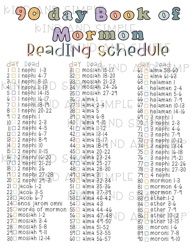 Book of Mormon Reading Challenge | 90 Day Challenge Printable - Etsy