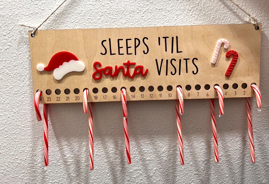 Sleeps Until Santa Visits Countdown SVG Digital Download, Candy Cane ...