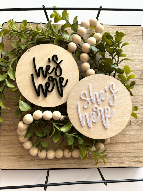 He's Here She's Here SVG Birth Announcement Sign - Etsy