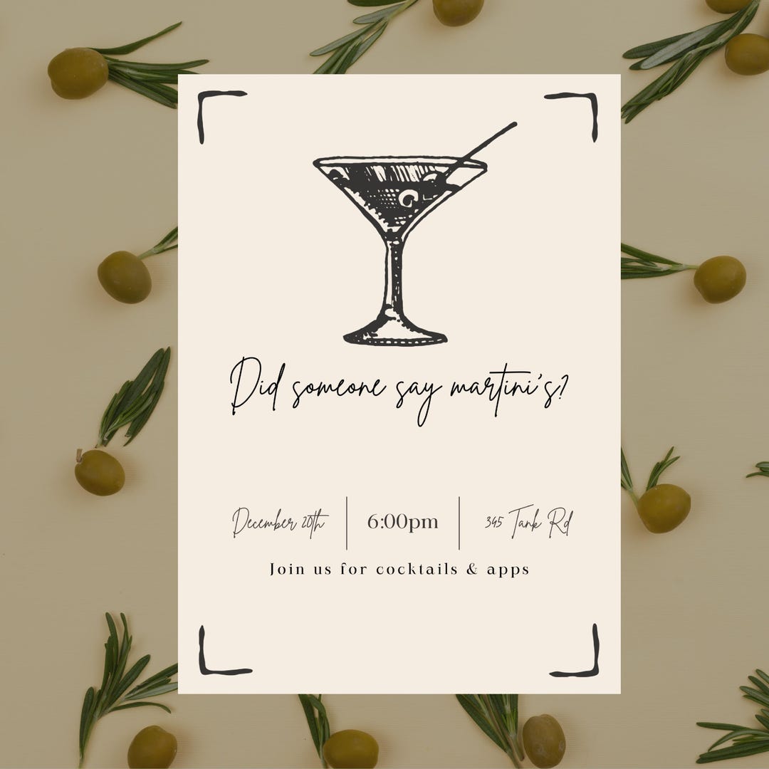 Martini Party Invite, Editable Digital Download Template - Etsy