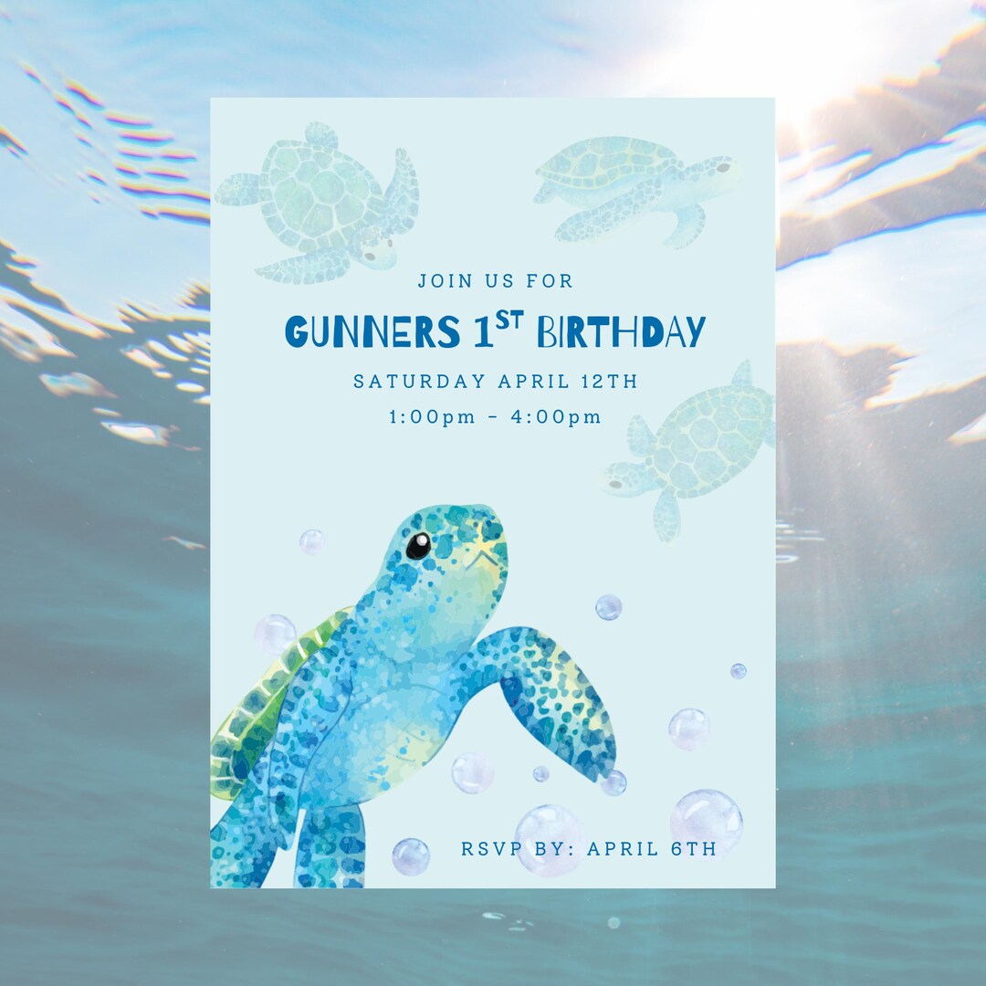 Under the Sea Turtle Editable Party Invitation - Etsy