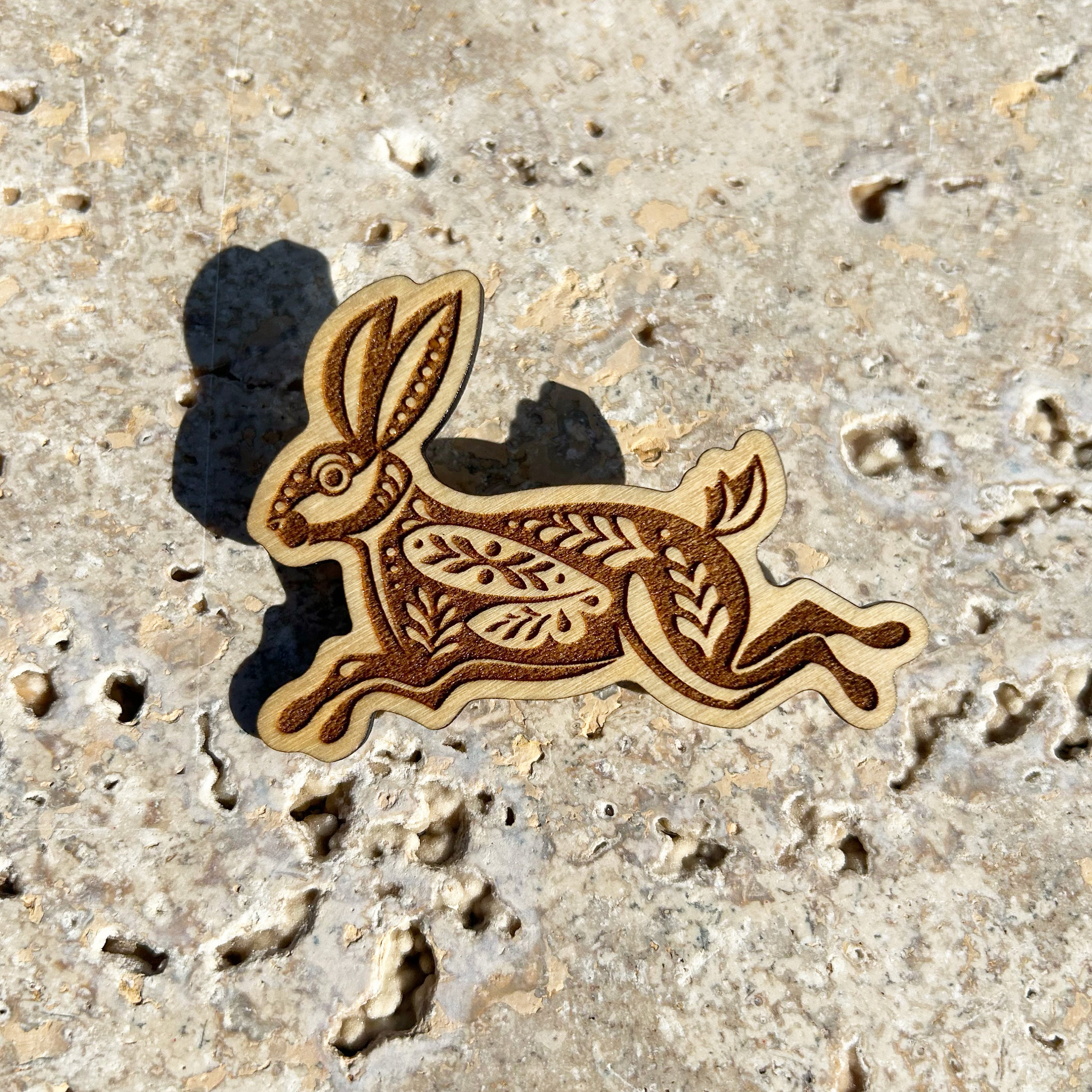 Folk Rabbit Engraved Wooden Lapel Pin, Eco Friendly Laser Engraved Pin ...