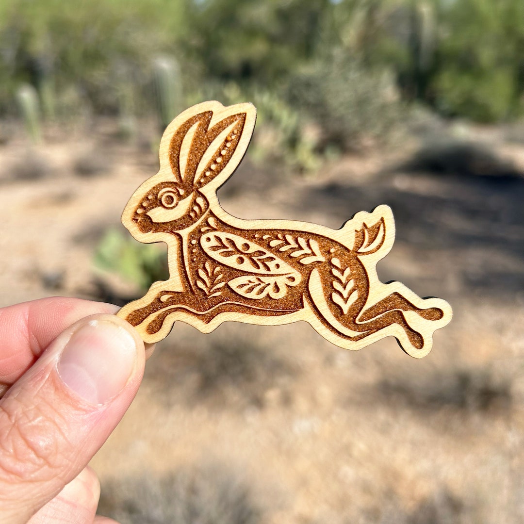 Folk Rabbit Engraved Wooden Lapel Pin, Eco Friendly Laser Engraved Pin ...