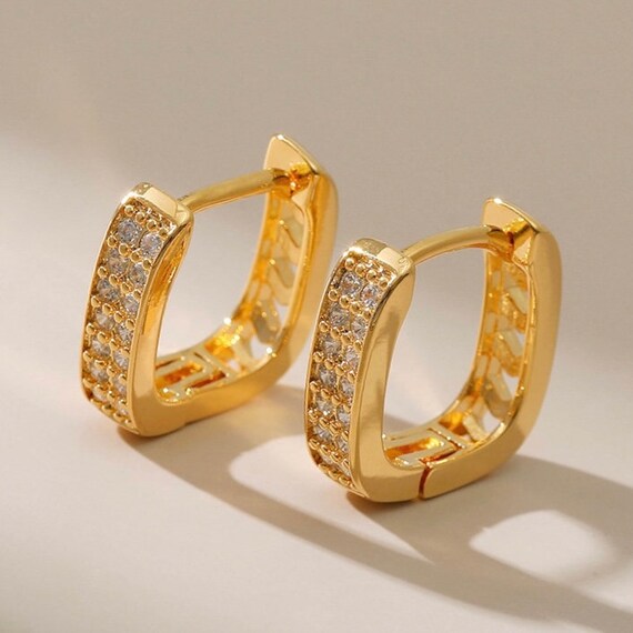 18kt Gold-plated U Shape Hoop Earrings With Cubic Zirconia - Etsy