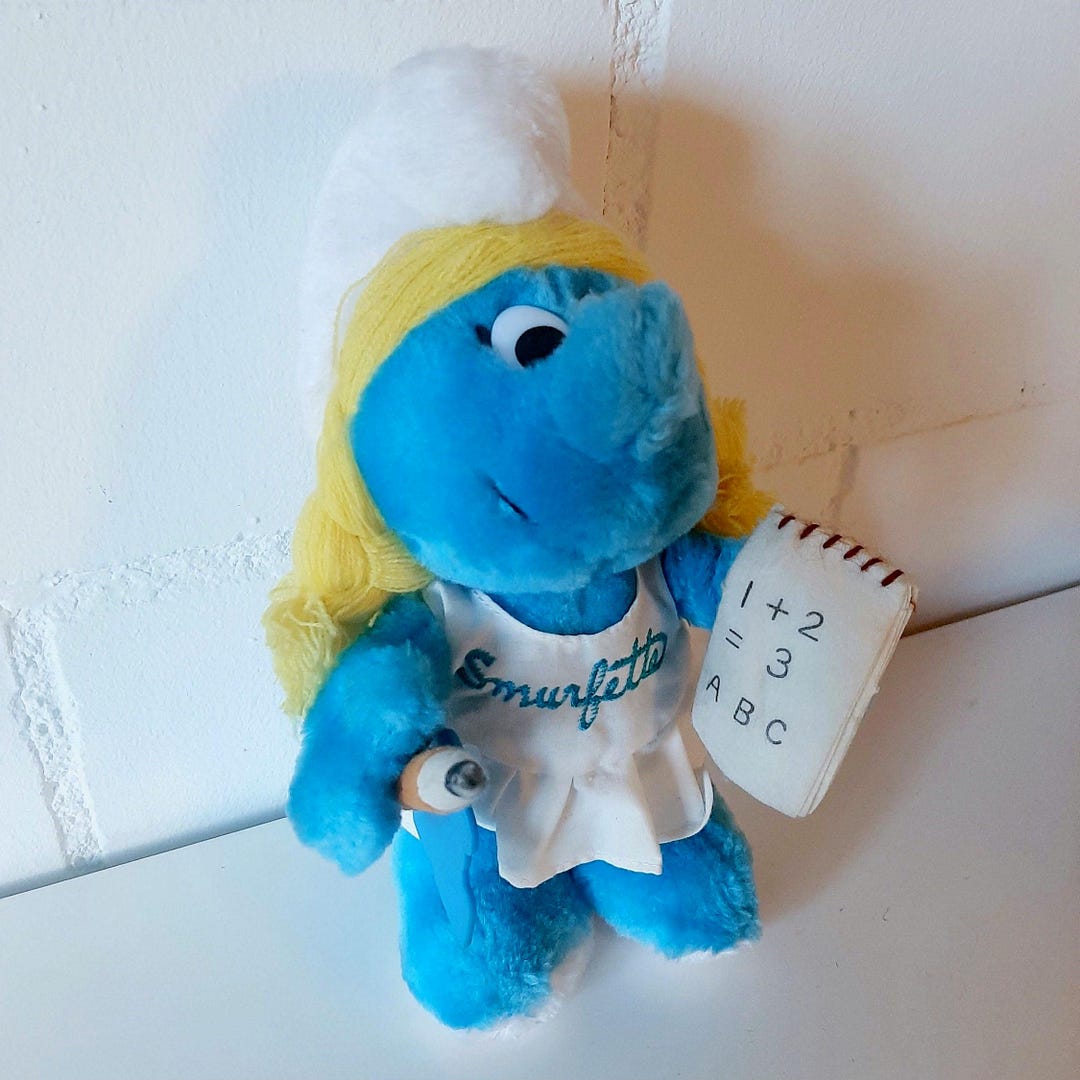 Vintage Smurfette School Girl Plush - 1983 Rare Smurf Collectible Toy ...