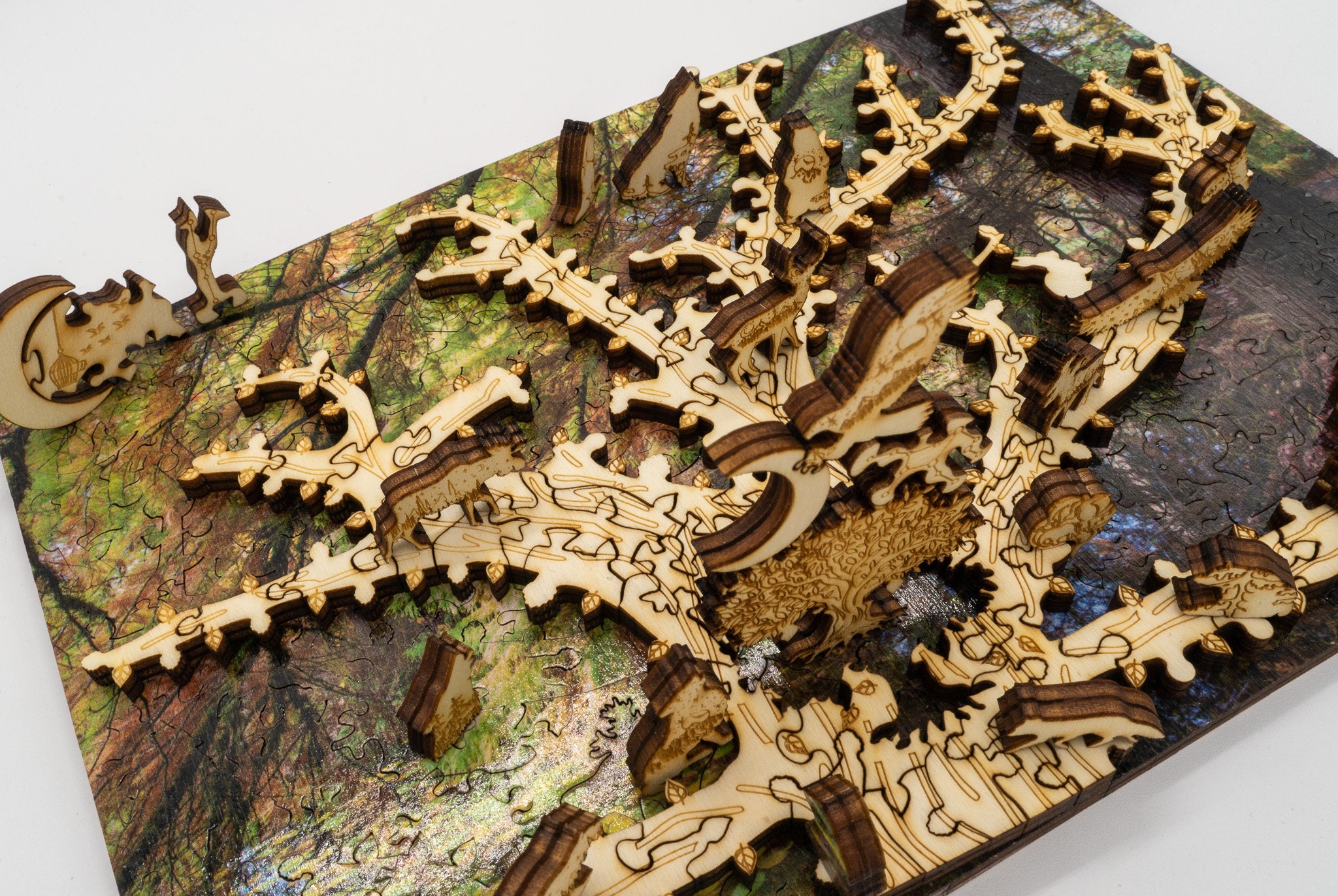 Enchanted Forest Wooden Puzzle: Double-sided, 222 Pieces, 11.4"x7.5 ...