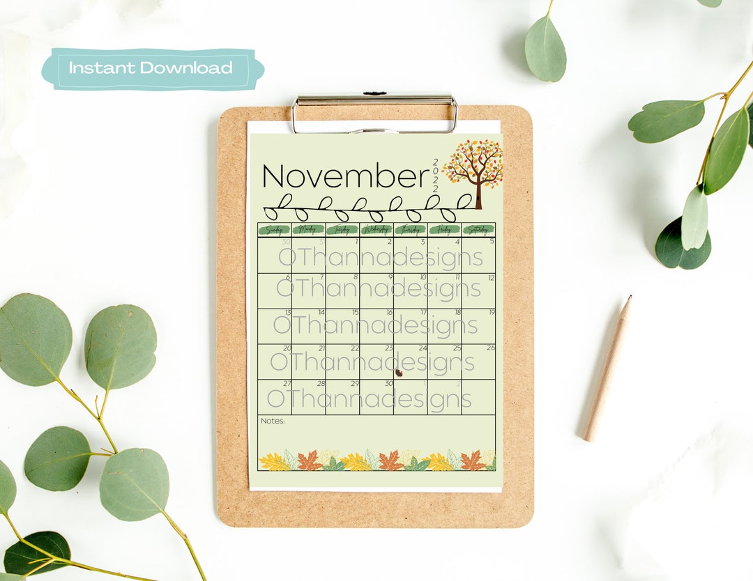 November 2022 Calendar - Etsy