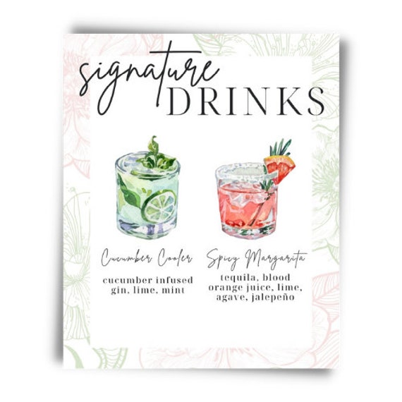 Custom Drink Bar Menu / Signature Drink / Weddings / Events / - Etsy