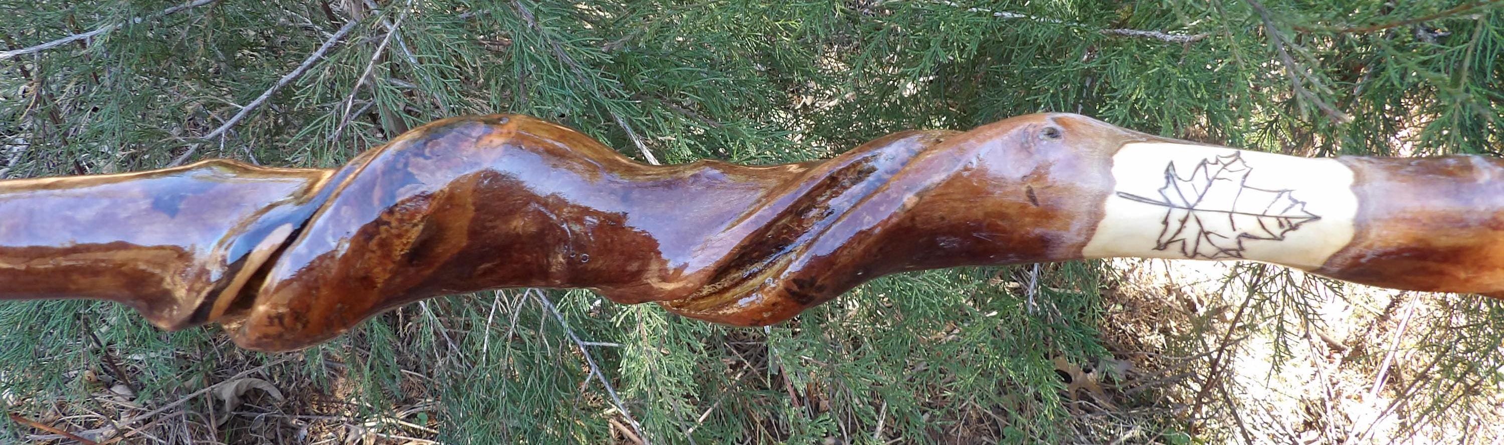 Maple Walking Stick 109.00 Thumb Rest Hiking Companion Pyrography Wood ...