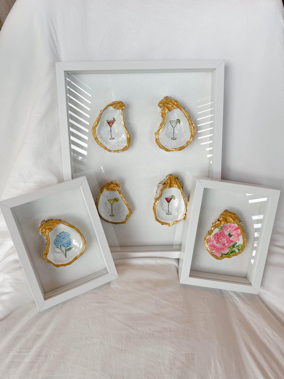 Decoupage Oyster Shell Shadow Box - Mother's Day Gift - Bar Cart Art ...