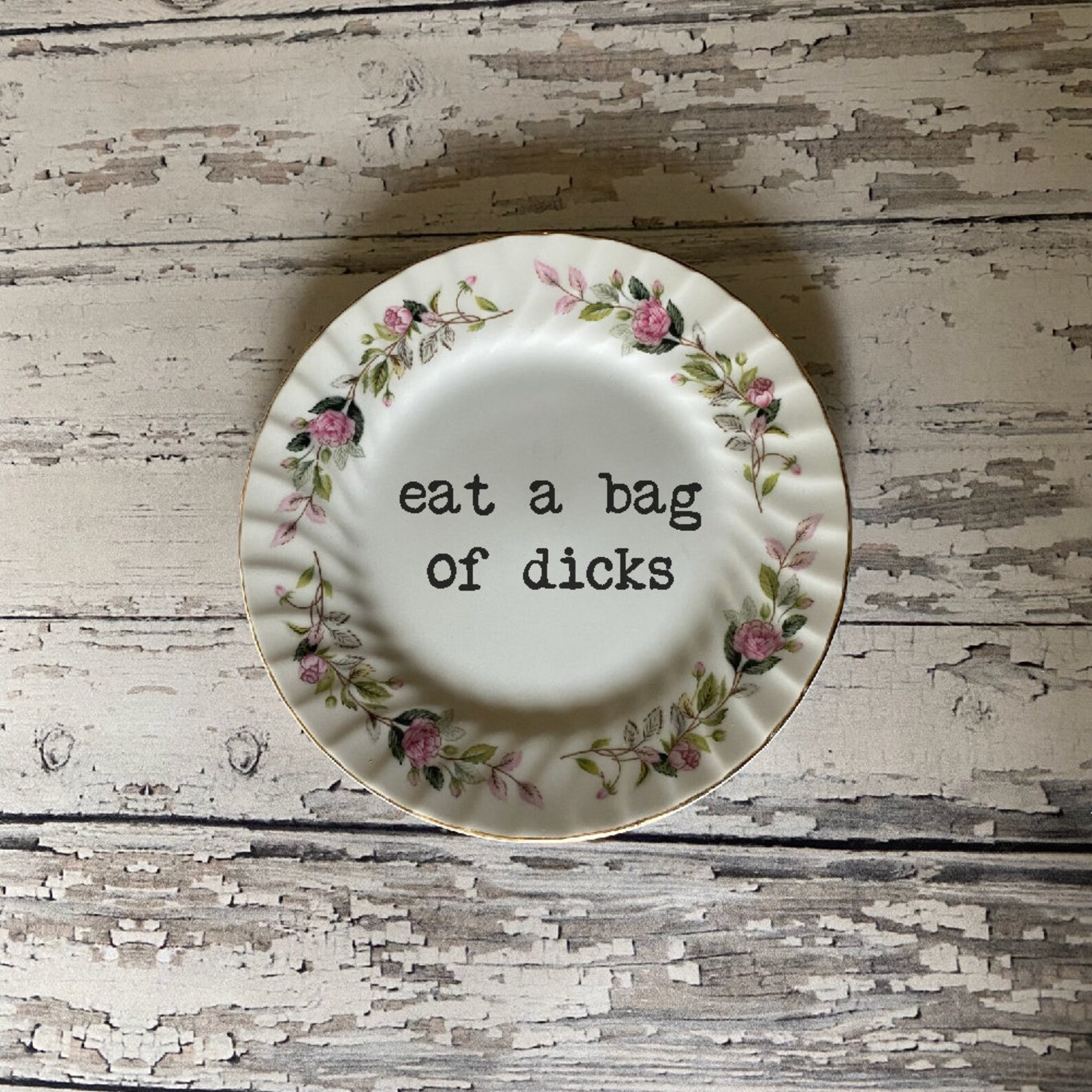 Vintage Upcycled Funny Plates, Eat a Bag of D*cks, Sarcastic Decor ...