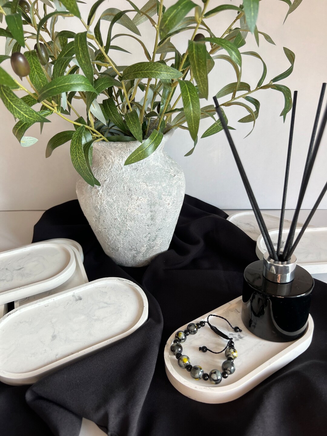 Minimalist Grey Marble Look Tray Candle Trays decorative Trays ...