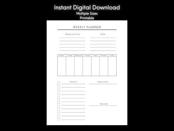 Weekly Planner Template Printable Week Binder Week Planner - Etsy