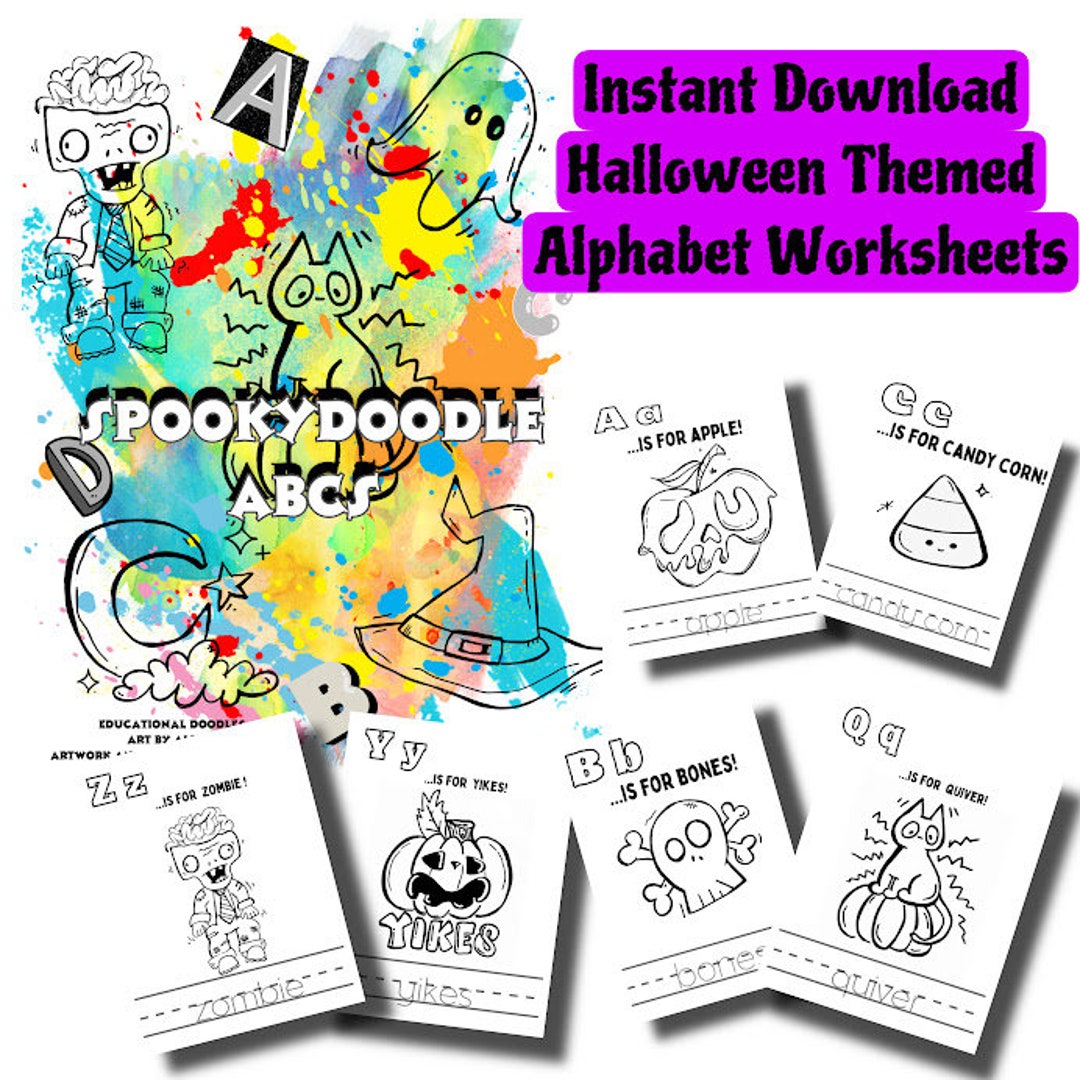 Spooky Doodles Abc's- Coloring Pages / Adult Color Book / Kids Color ...