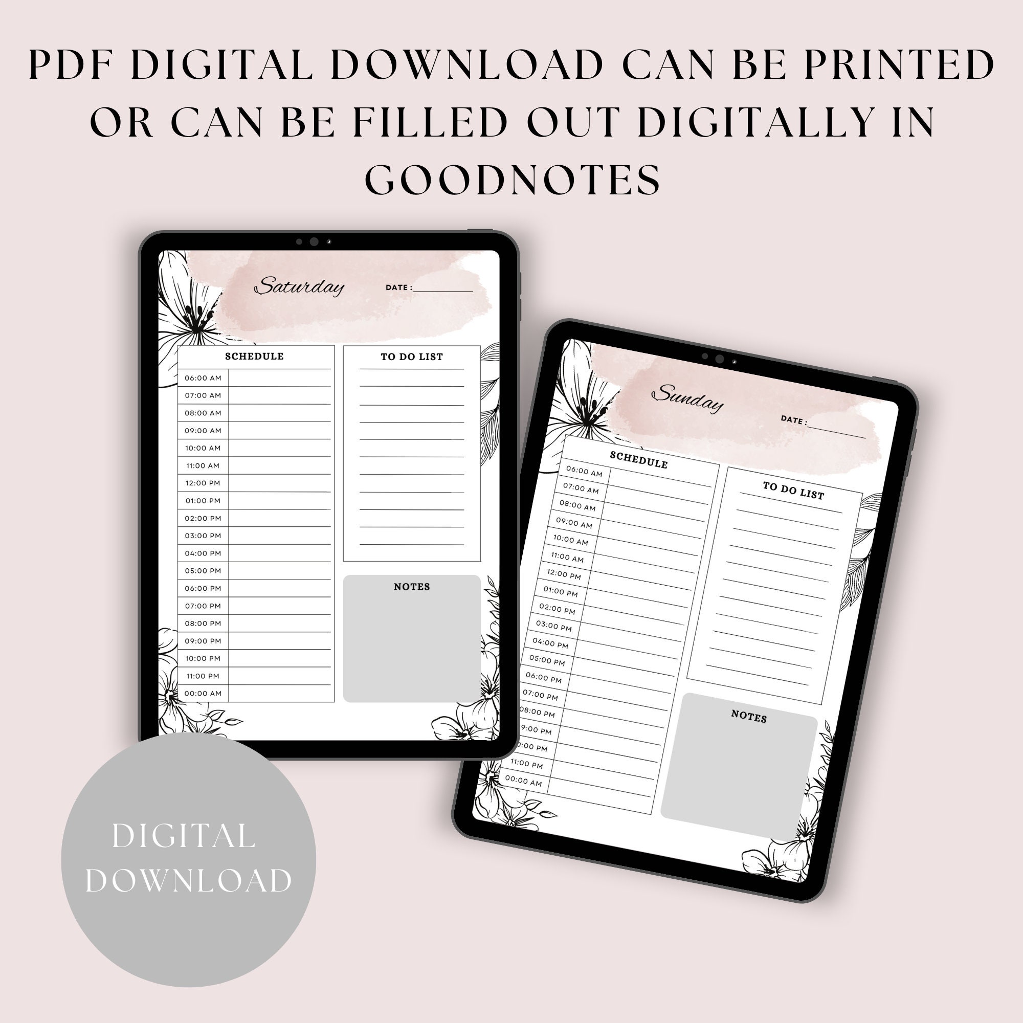 Daily Planner Printable, Daily Digital Planner, Weekly Schedule, Hourly ...