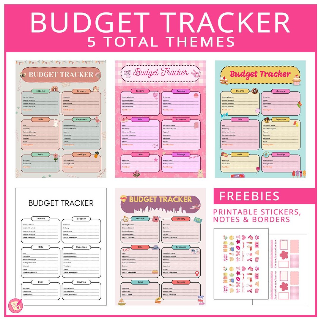 5 Themed Budget Trackers, Aesthetic Tracker, Stylish Tracker, Boho ...