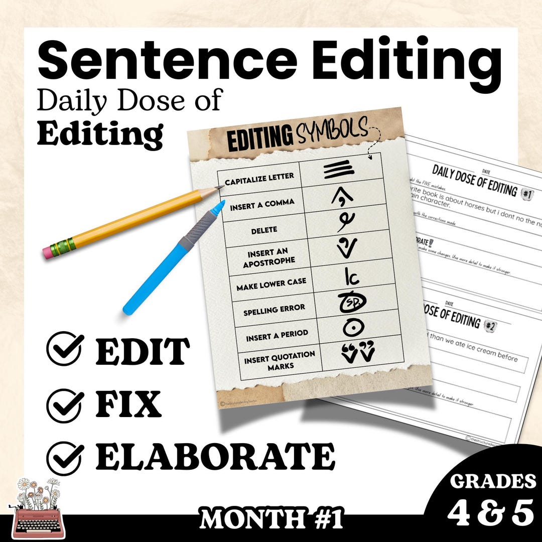 Sentence Editing Daily Worksheets Homeschool Curriculum Grammar ...