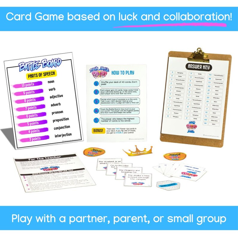 Parts of Speech Practice Game Grammar Review for Homeschool 4th and 5th ...