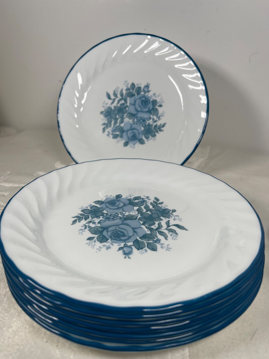 Vintage 8 Piece Corelle Blue Velvet Rose Salad/dessert Plate - Etsy