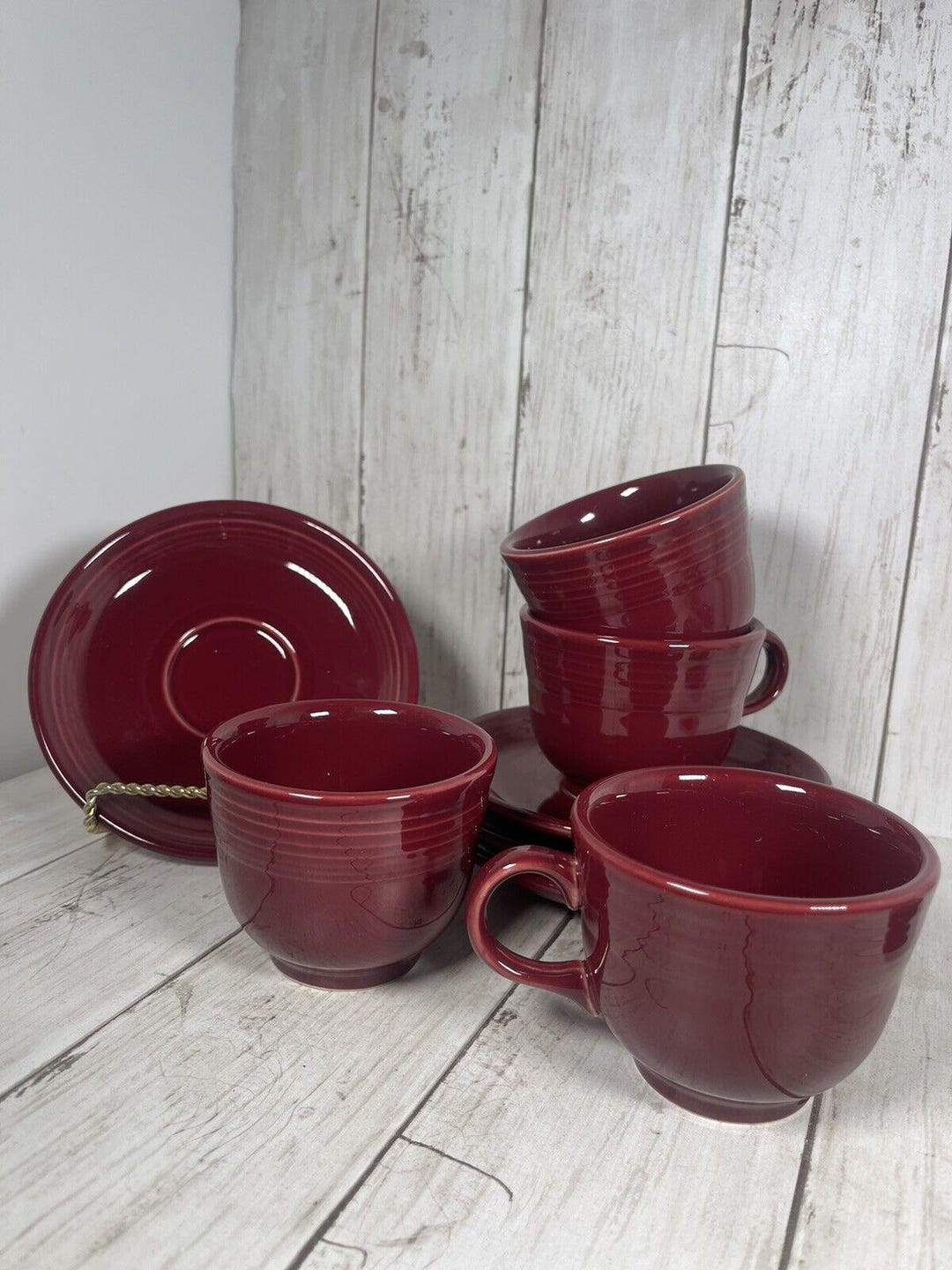 Fiestaware Cinnabar Red Coffee Tea Cup and Saucer Set 4 Fiesta Homer ...