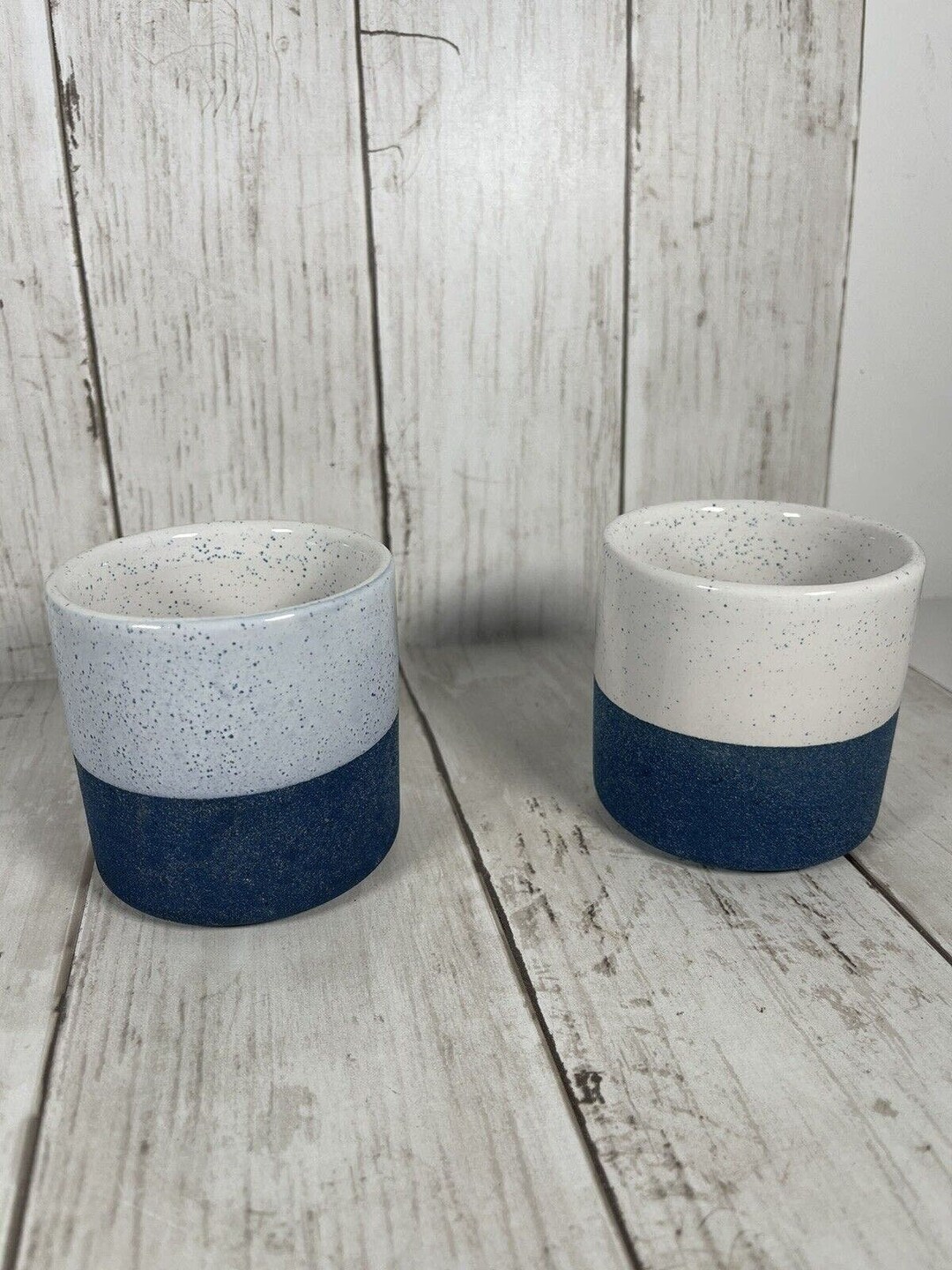 Two Toned Pottery Cups Blue Speckled - Etsy