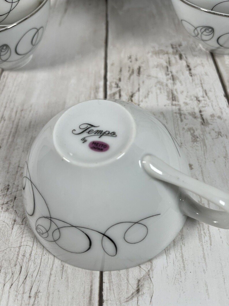 7 Pc Vintage Meito China Japan Tempo Coffee Tea Cups Silver Swirls ...