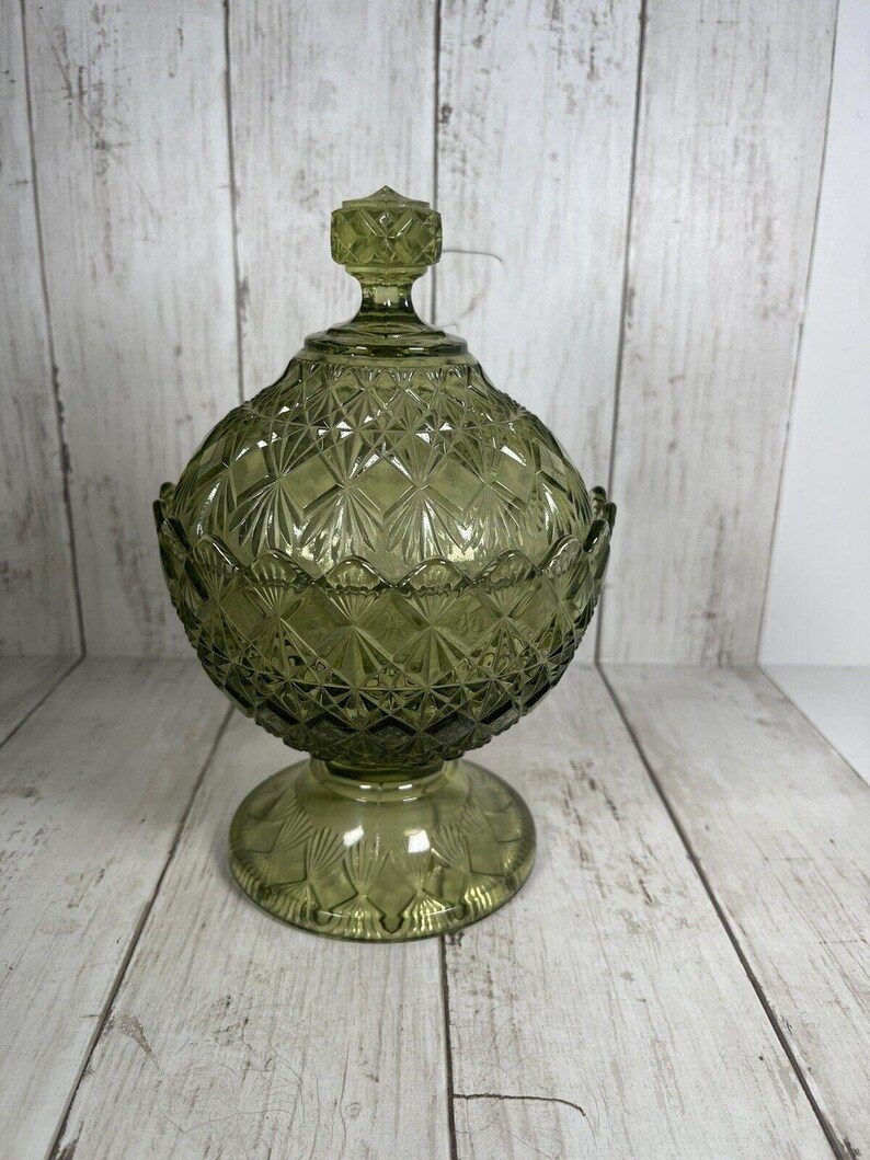 Vintage Fenton Glass Green Covered Candy Dish Covered Bowl - Etsy