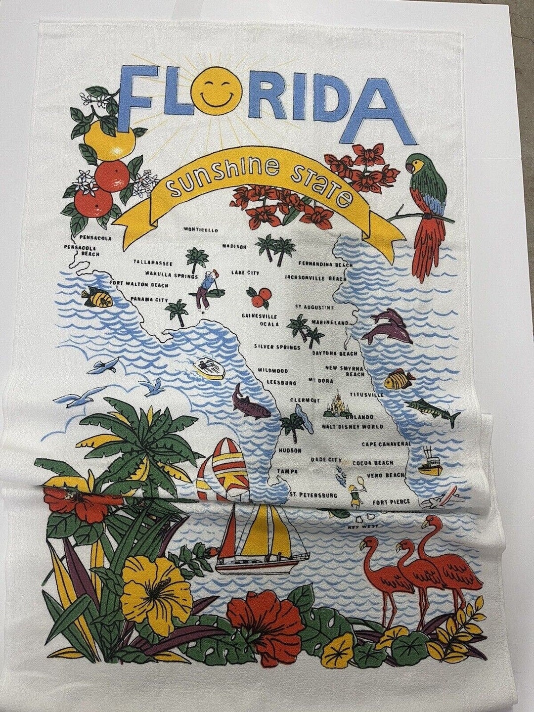 Vintage Florida Beach Towel 1980s SUNSHINE State Map Retro - Etsy