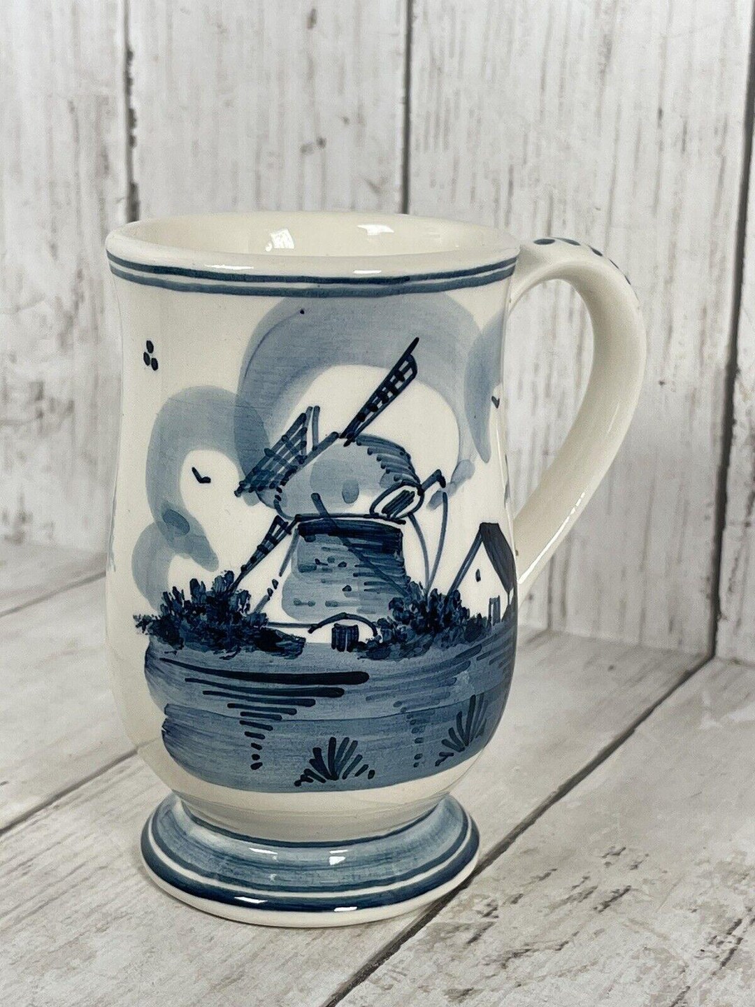 Vintage Delft Blue Hand-painted Coffee Mug Latte Mug Pedestal Windmill ...