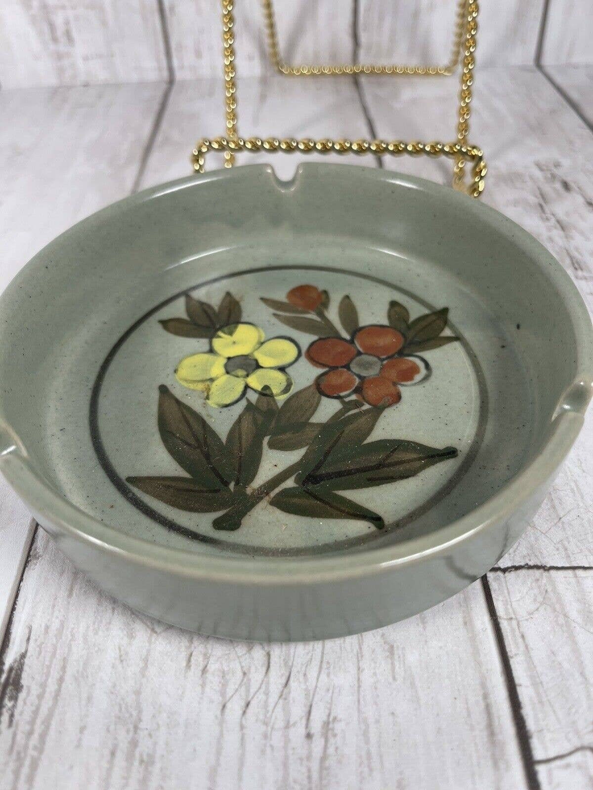 Speckled Stoneware Floral Ashtray Vintage Otagiri Style Yellow Flowers ...