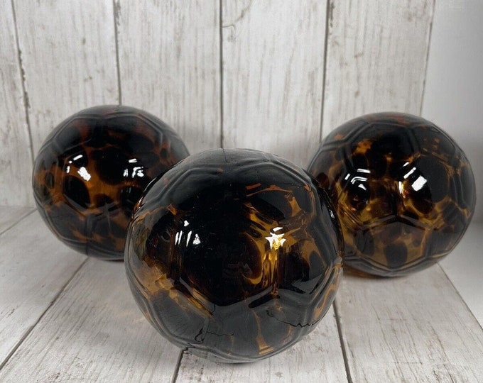 Set of 3 Murano Style Glass Orbs Italy Maestri Azzurra Tortoise Pattern ...
