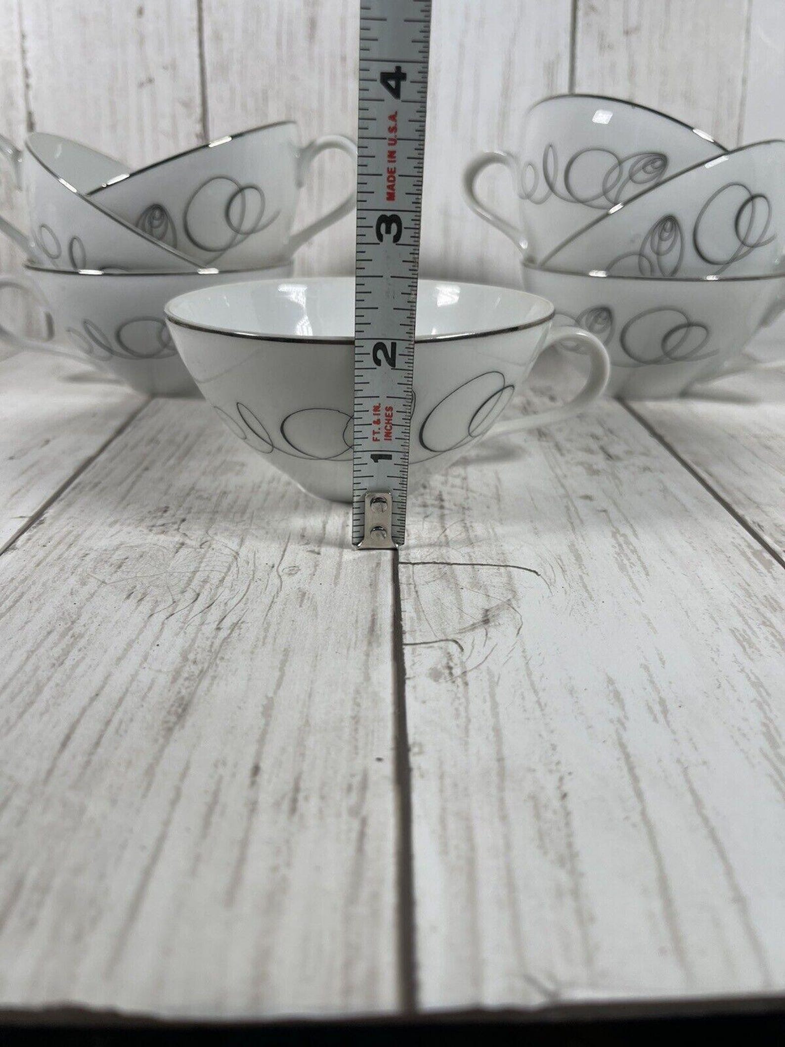 7 Pc Vintage Meito China Japan Tempo Coffee Tea Cups Silver Swirls ...