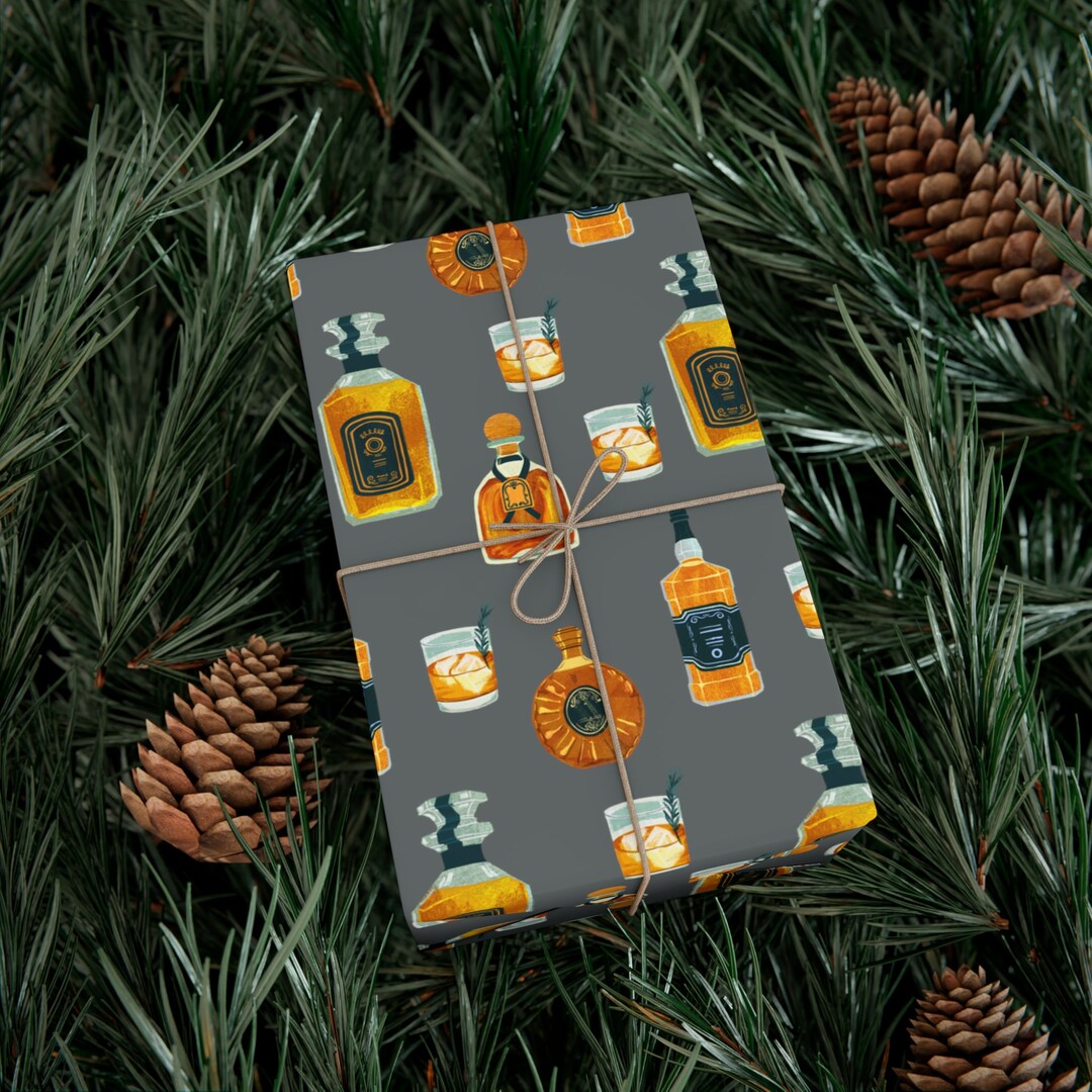 Bourbon Whiskey Gift Wrapping Paper - Charcoal Gray - Etsy