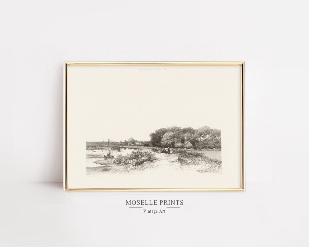 Vintage Rural Landscape Drawing Antique Landscape Sketch Print Neutral ...