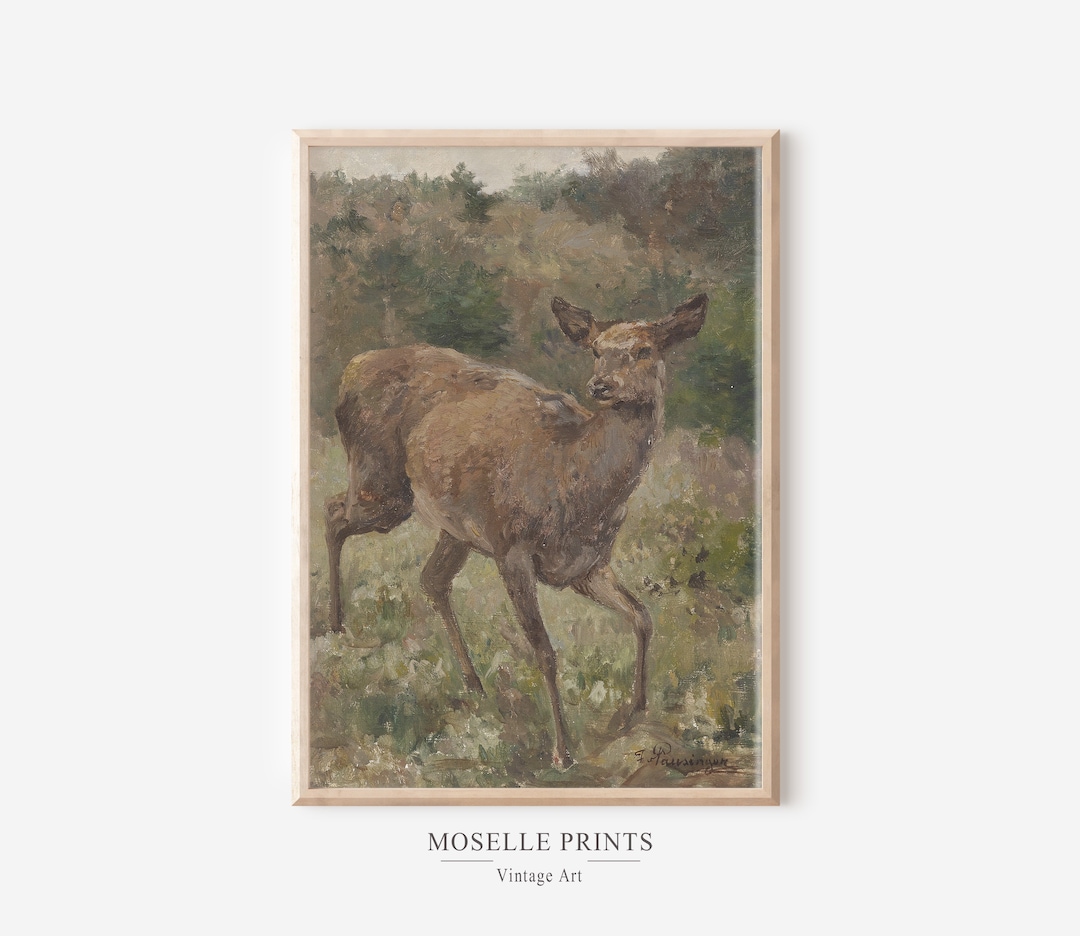 Vintage Deer Painting Doe Painting DOWNLOAD Forest Animal Print Autumn ...