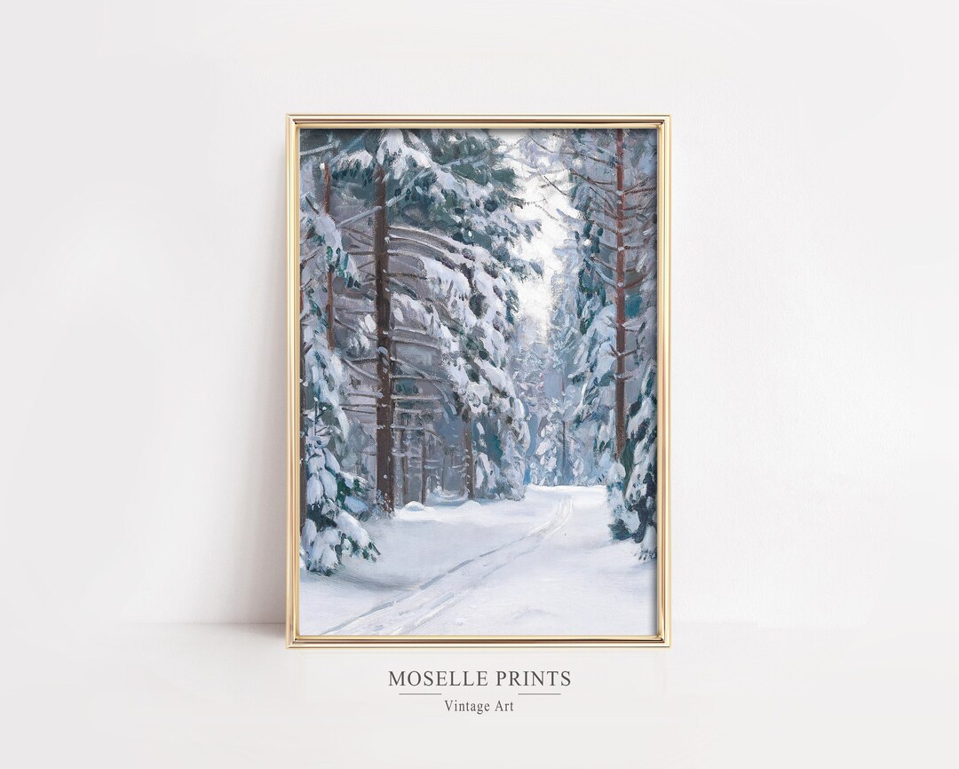 Vintage Snow Forest Art Print Vintage Painting DOWNLOAD Winter Forest ...