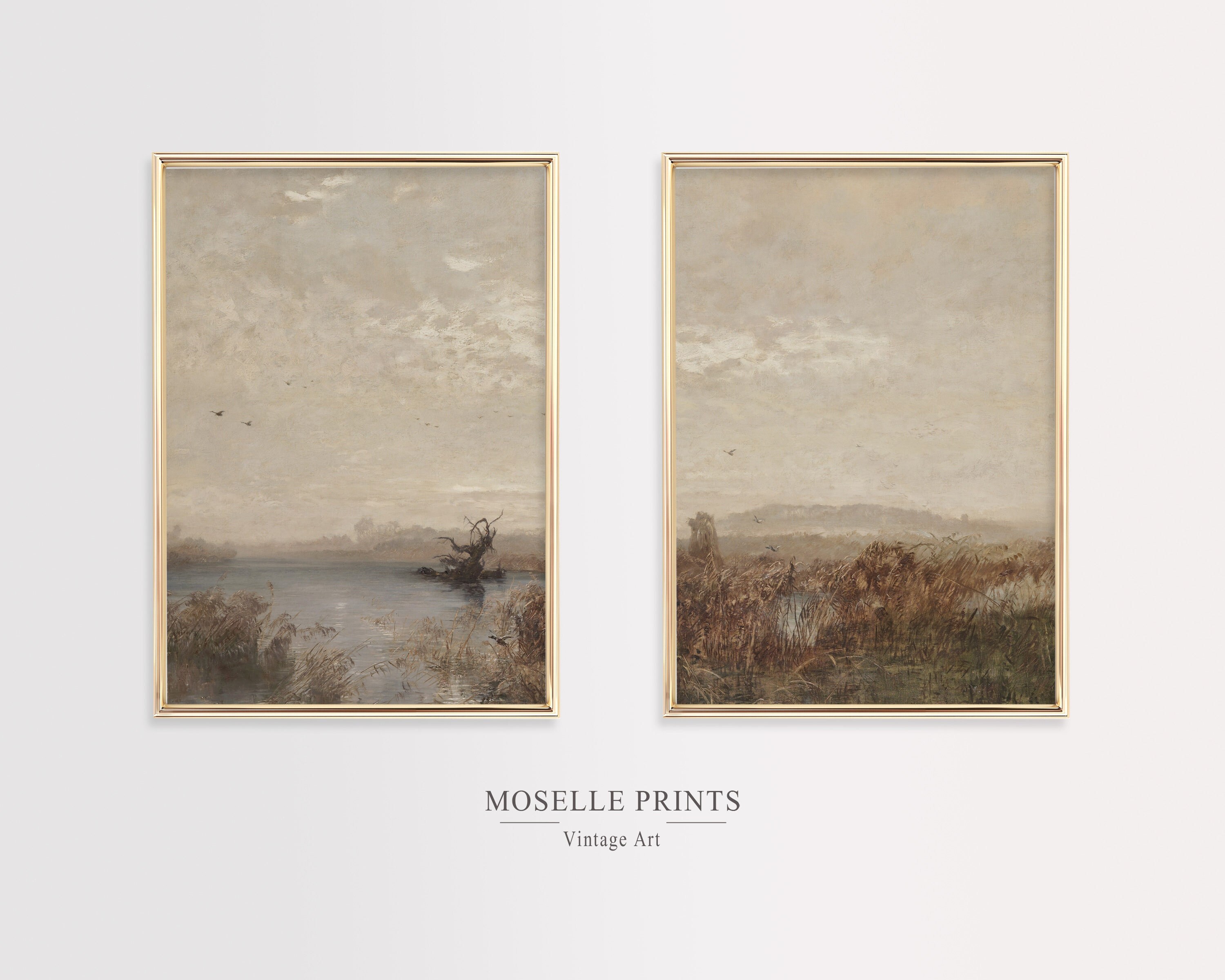 Vintage Muted Landscape Painting Set of 2 PRINTABLE Art Set - Etsy