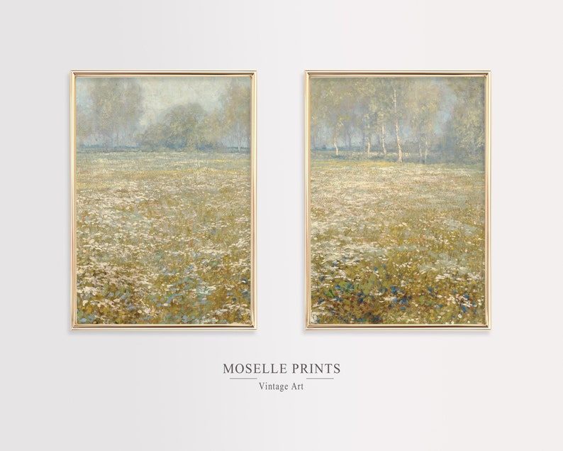 Floral Meadow Painting Set of 2 Vintage Spring Meadow Art - Etsy