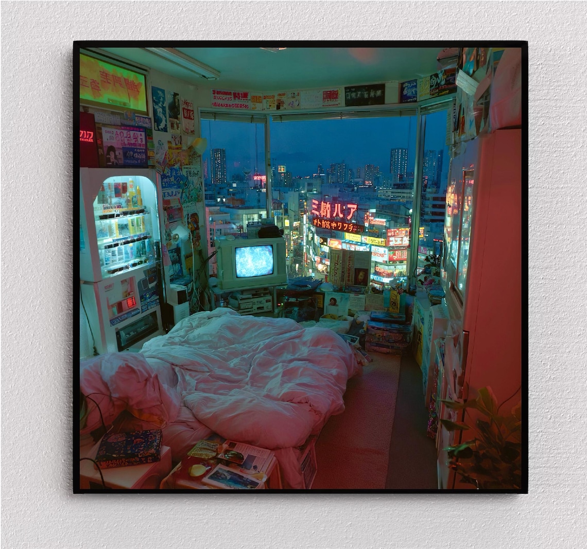 Neo Tokyo Micro Apartment Art Print | Cyberpunk Vending Machine Room ...