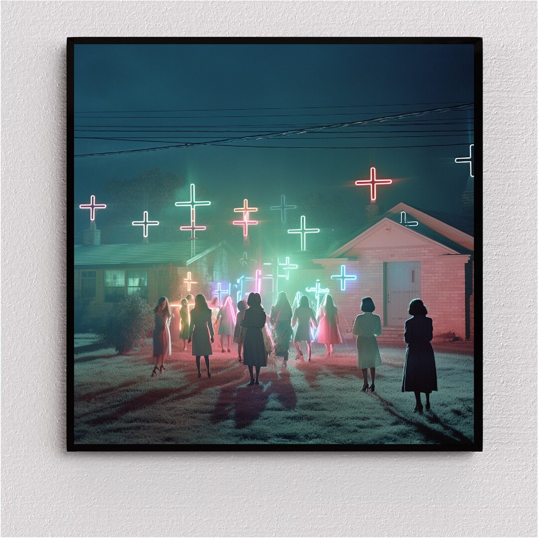 Neon Pastel Goth Lawn Party in 1960s Suburbia Art Print - Etsy