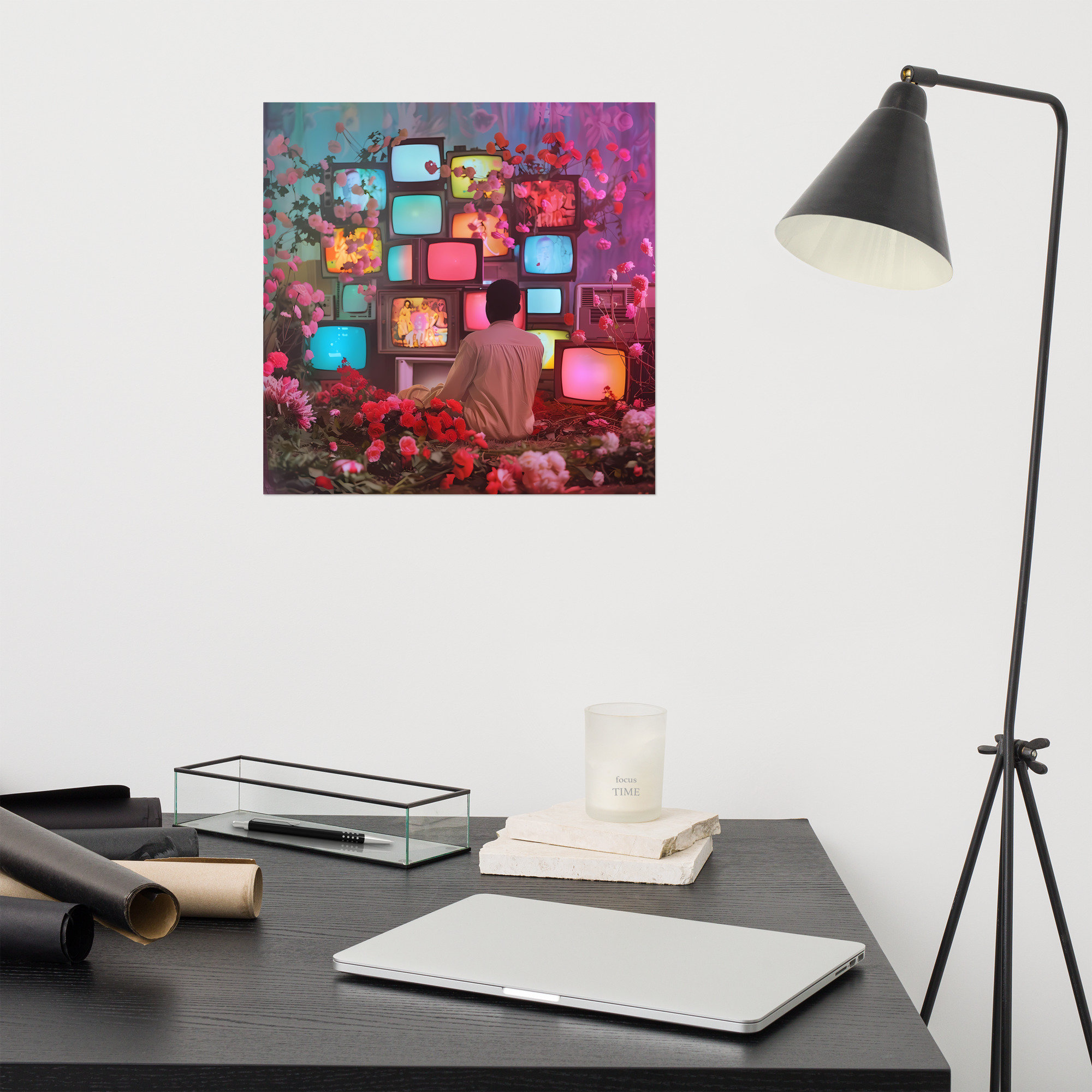 Neon Dreams: Black Man in Pastel TV Wonderland Art Print - Etsy