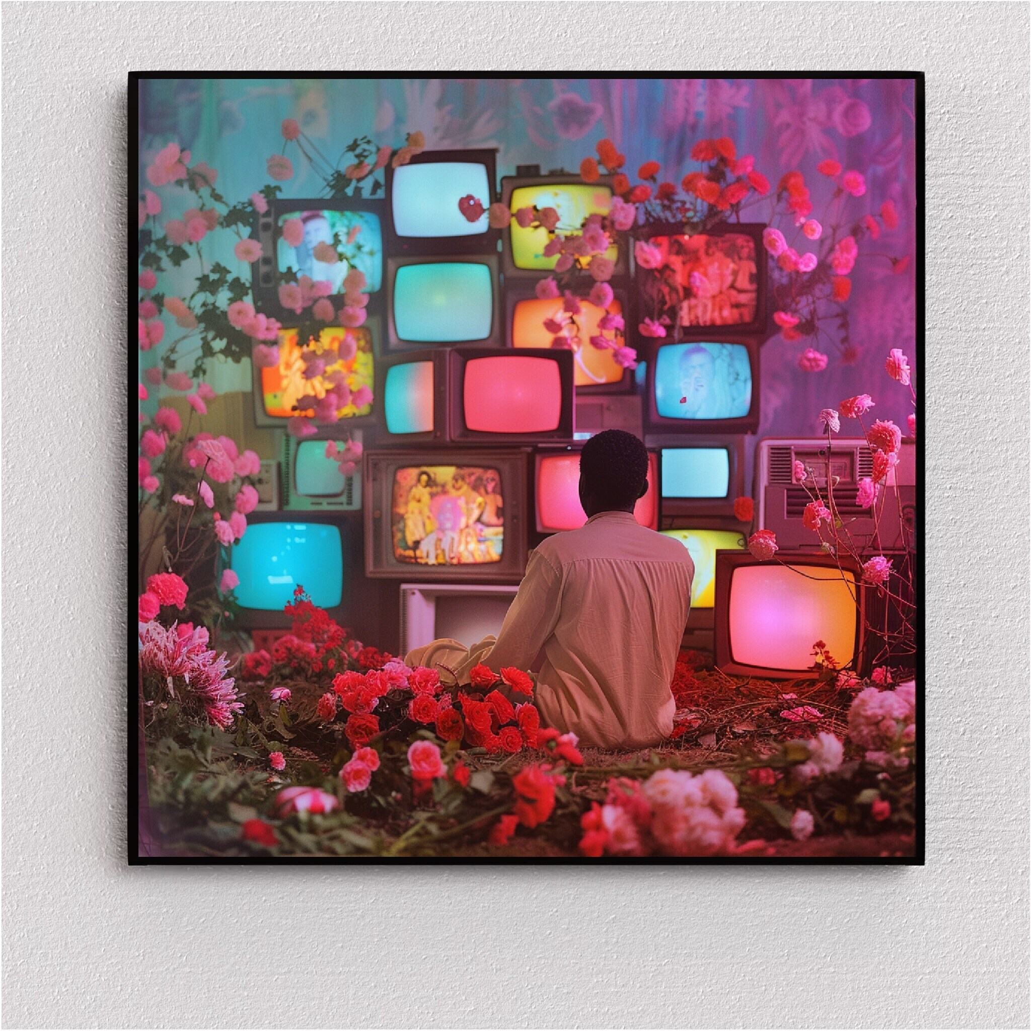Neon Dreams: Black Man in Pastel TV Wonderland Art Print - Etsy